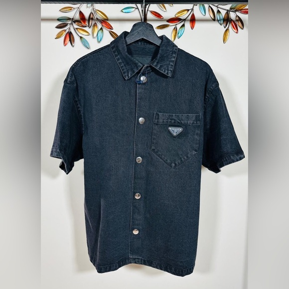Prada | Shirts | Prada Triangle Logo Denim Shirt | Poshmark